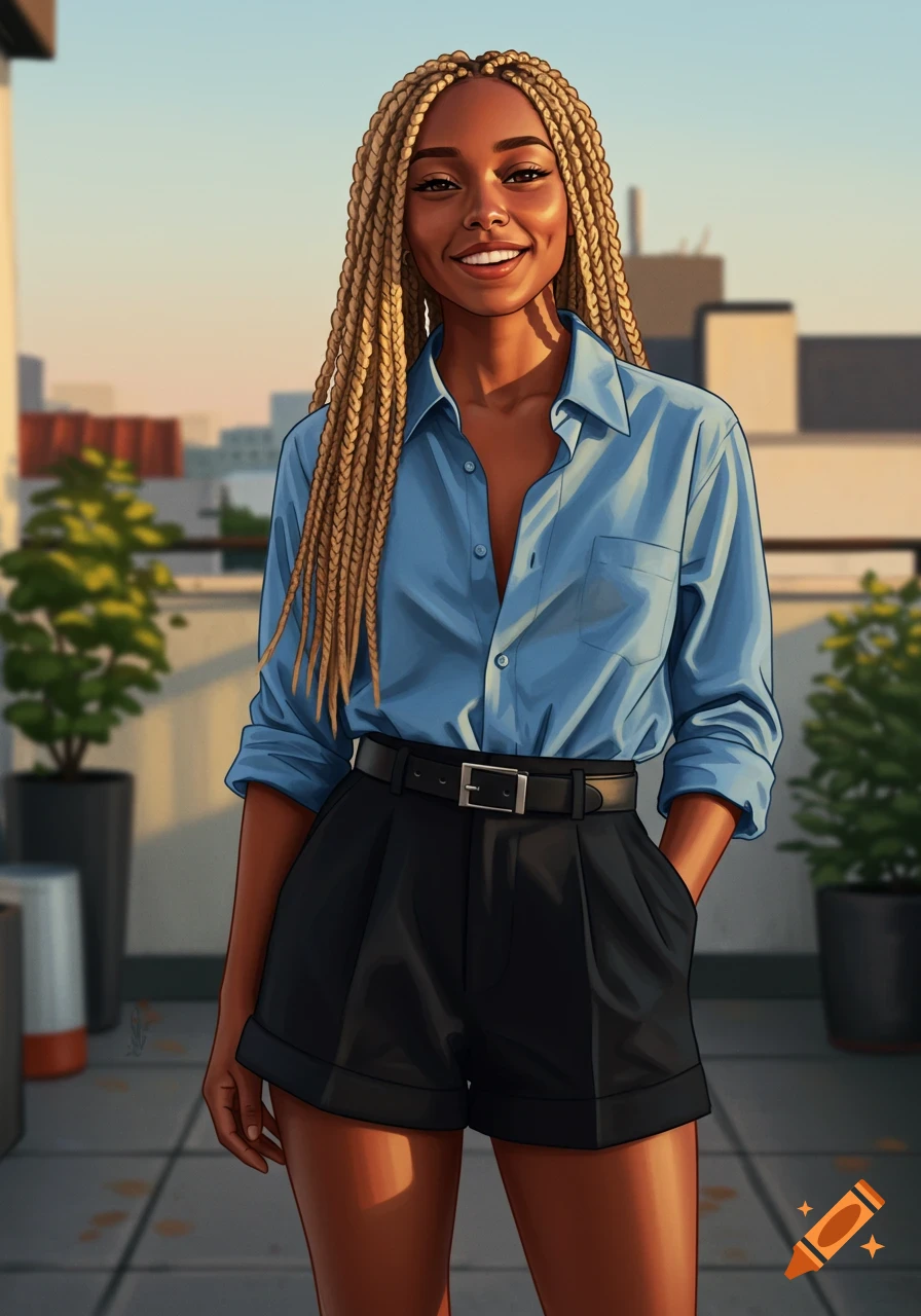 Photorealistic portrait of a smiling young woman with box braids ...