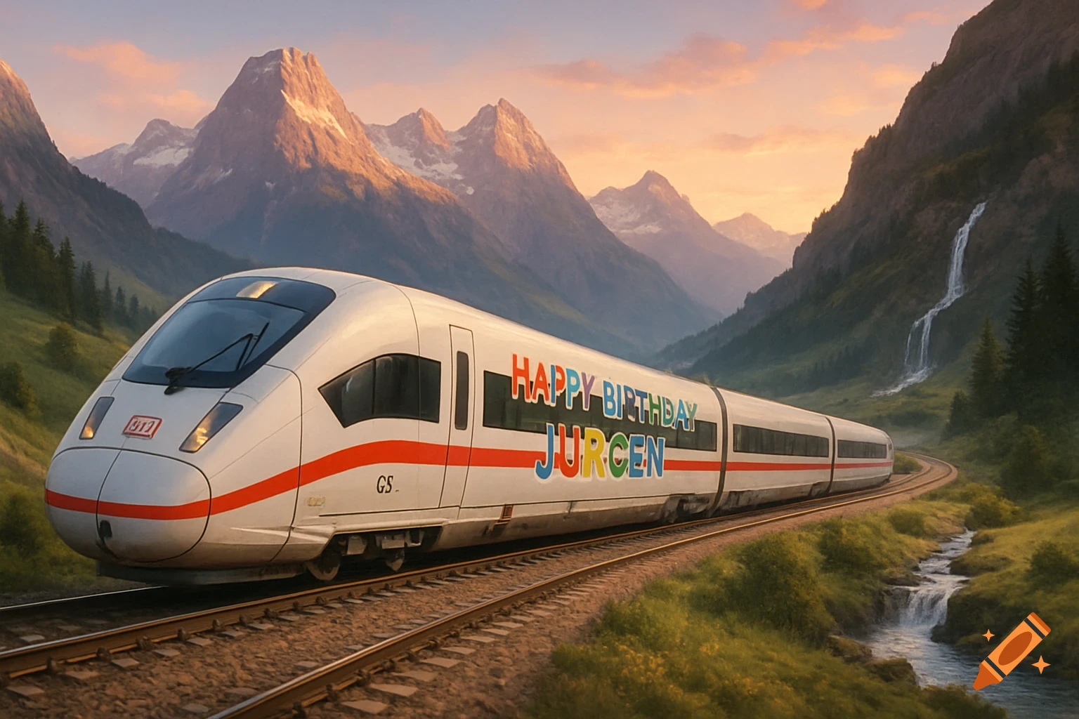 A red Canadian Pacific freight train travels through a mountain pass ...