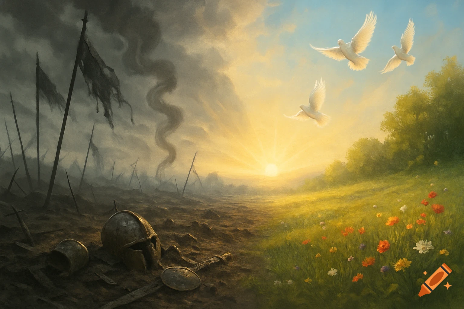 A bearded prophet-like man stands on a cliff, looking up at a stormy ...