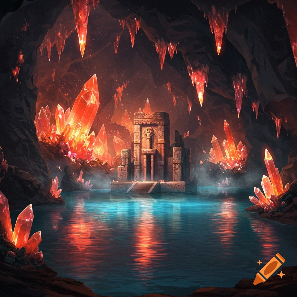 Isometric illustration of a circular sinkhole filled with deep blue ...