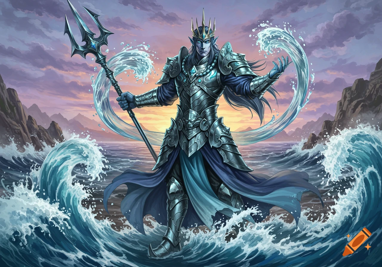 A muscular green lizardman warrior stands on a rock, holding a glowing ...