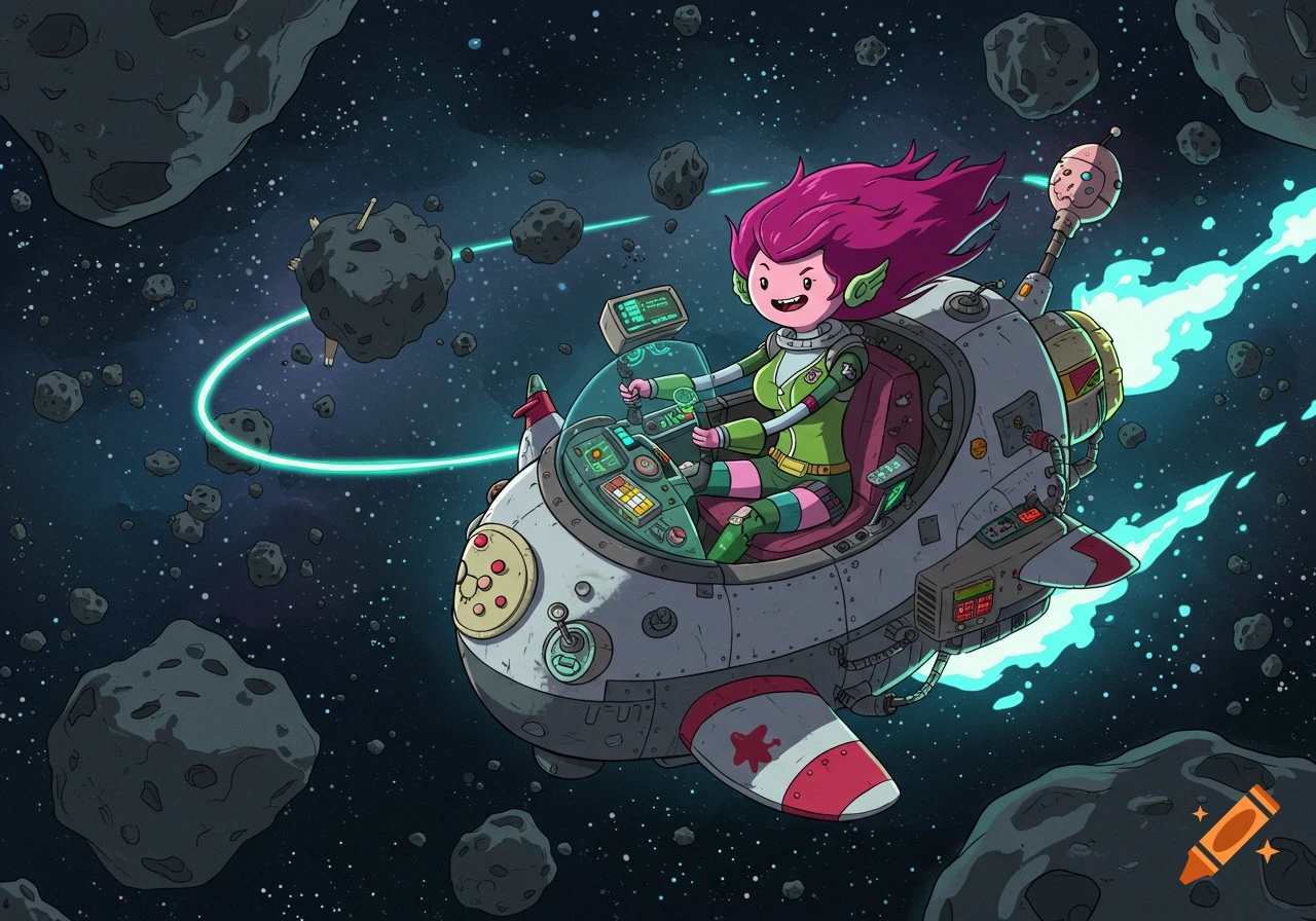 Lilo, Nani, and three aliens pilot a spaceship through a pink esophagus ...