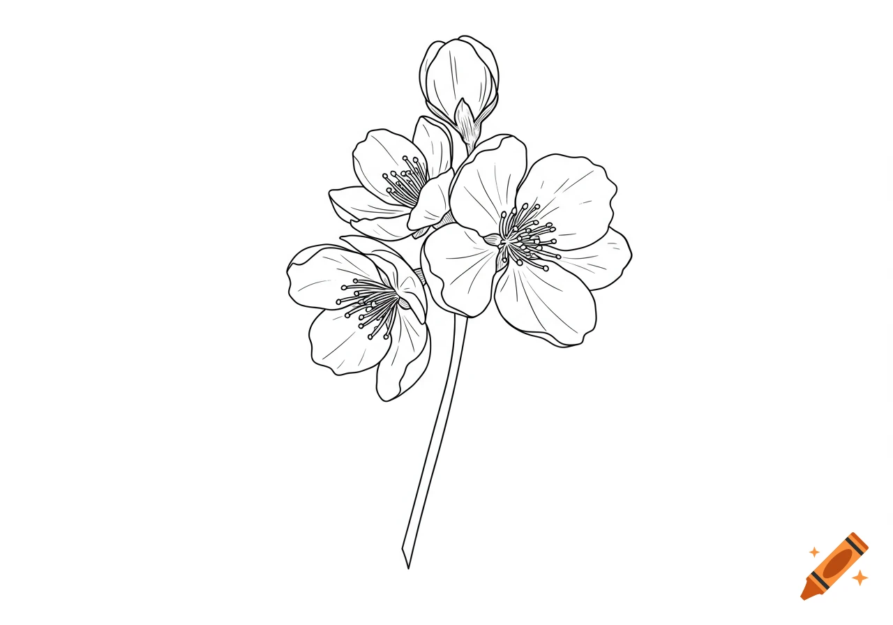 A blue pencil sketch of a bouquet of wildflowers, including daisies and ...