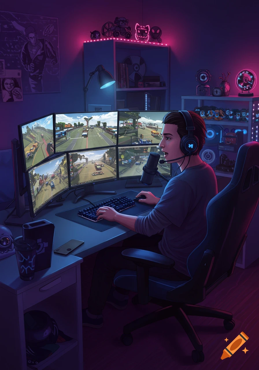 A UFO with a black cap on top, abducting a red PS5 controller and a ...