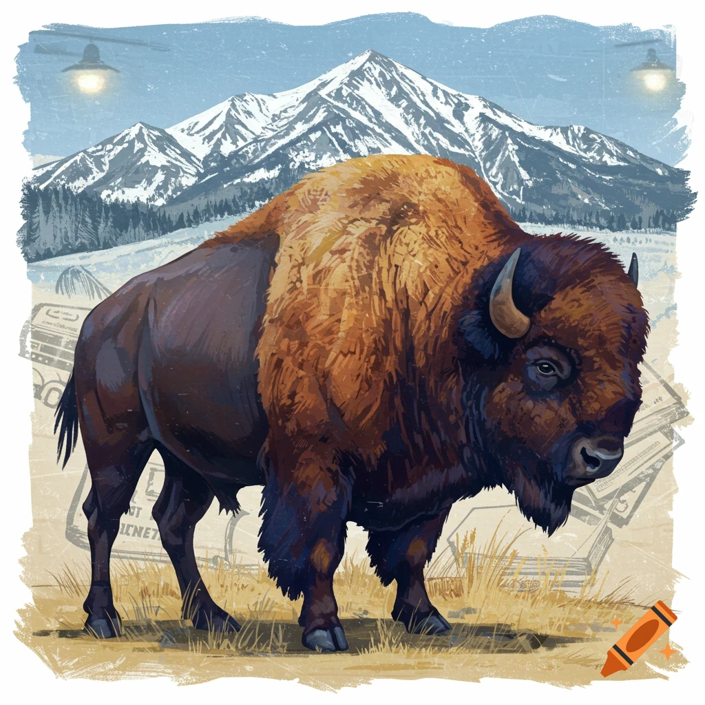 Stylized illustration of three water buffalos swimming, heads visible ...