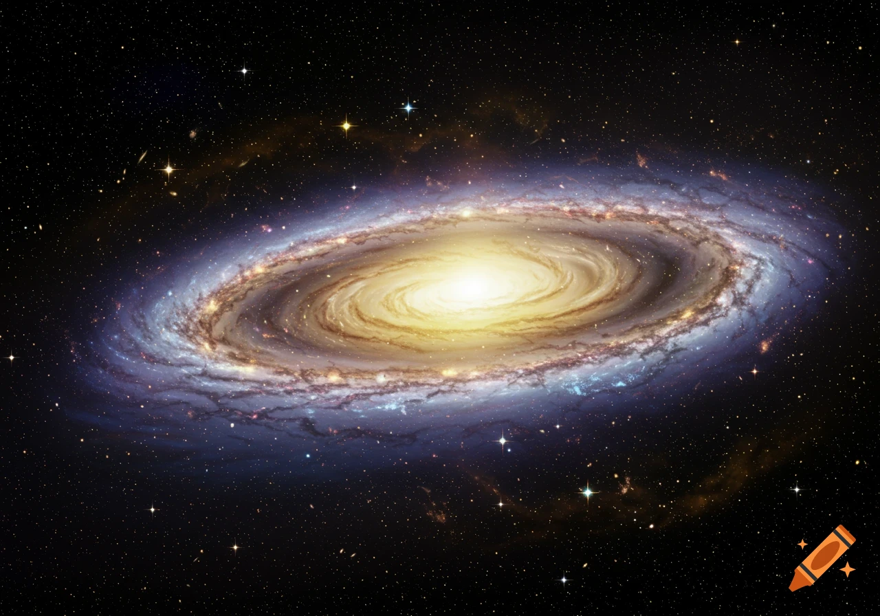 A vibrant, detailed galaxy with bright central jets extending from its ...