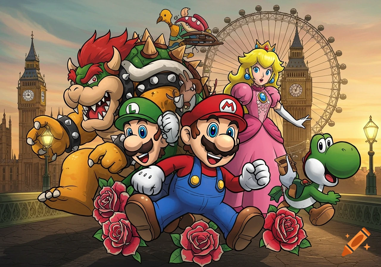 Cartoon Super Mario characters, including Mario, Luigi, Peach, Bowser ...