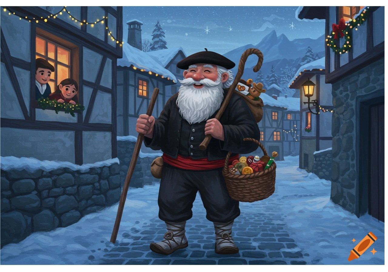 A cartoon turtle dressed as Santa Claus carries a sack of gifts through ...