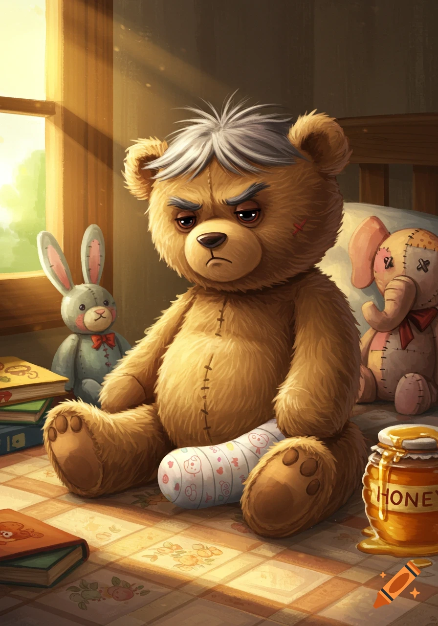 A teddy bear split in half, revealing a metallic killer robot skeleton ...