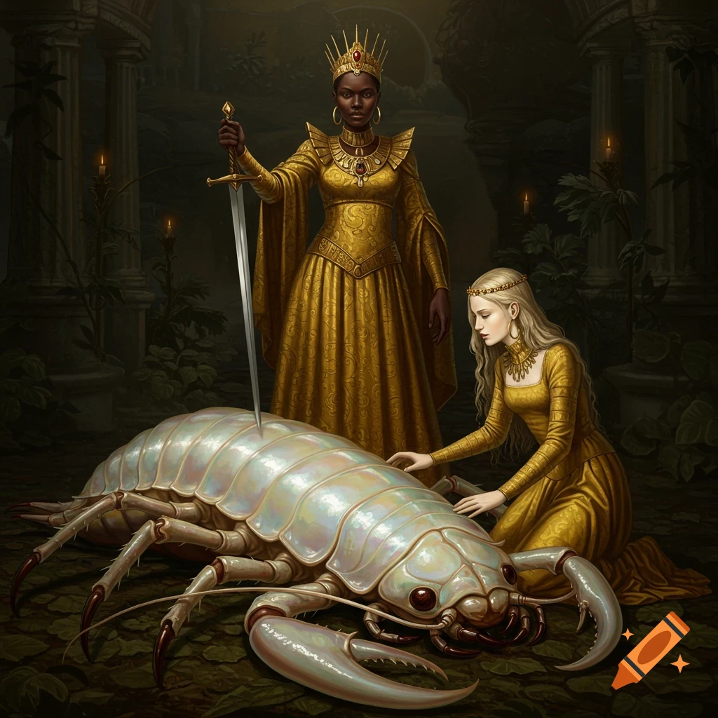 Two princesses in golden gowns: a Black princess with a crown holds a ...