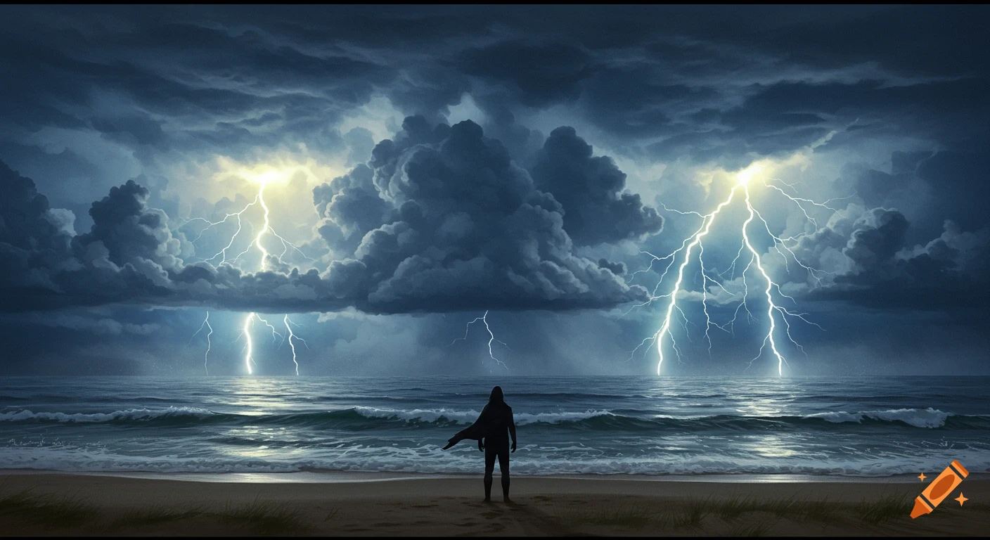Young man in a blue and yellow wetsuit and goggles jumps from the ocean ...