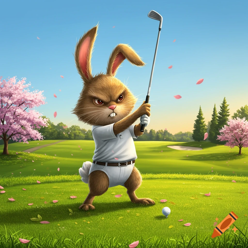 Bugs Bunny in a yellow T-shirt and BB cap, winking proudly in front of ...