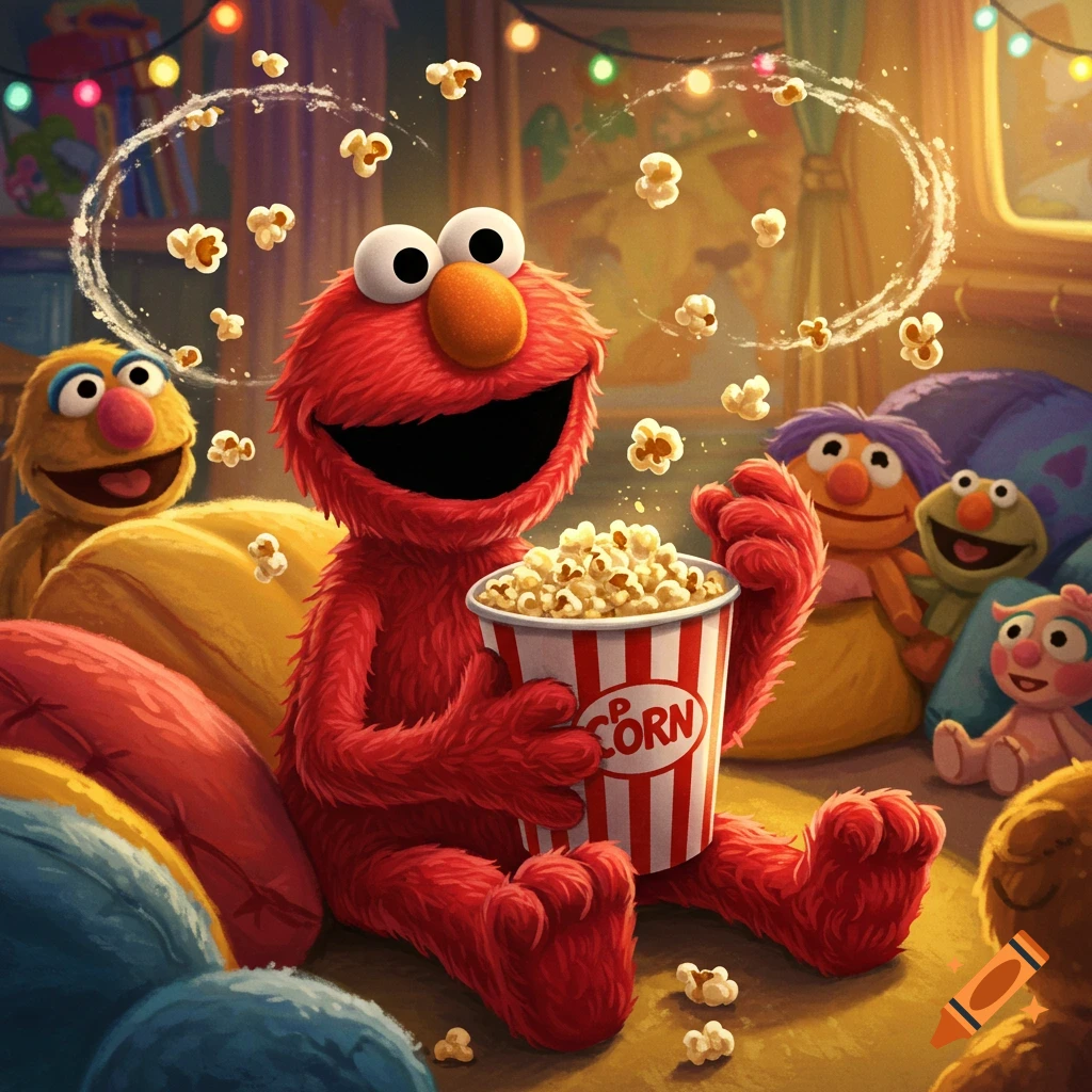 Cookie Monster and Elmo from Sesame Street sit on a balcony with ...