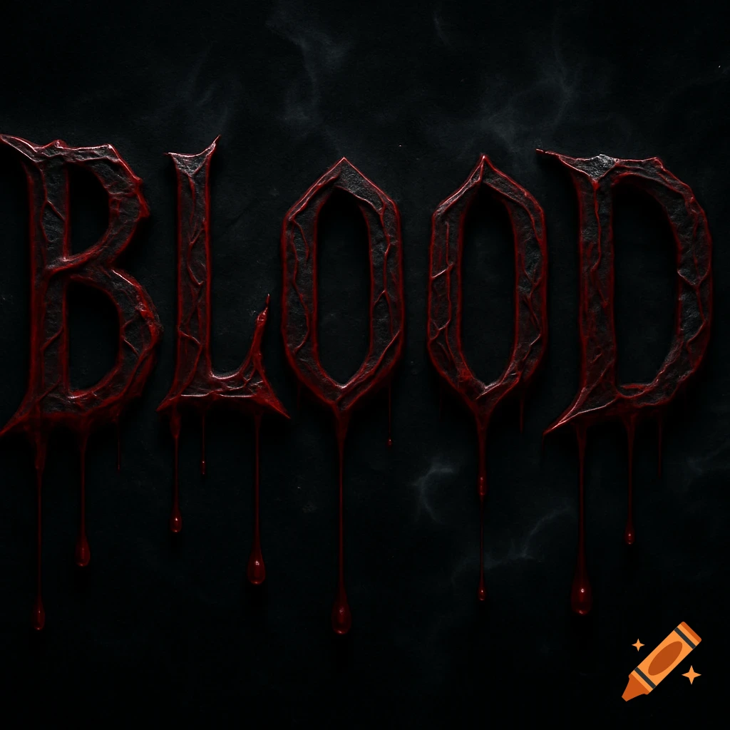 Dark gothic text 'BLEREE' with red blood dripping from each letter on a ...