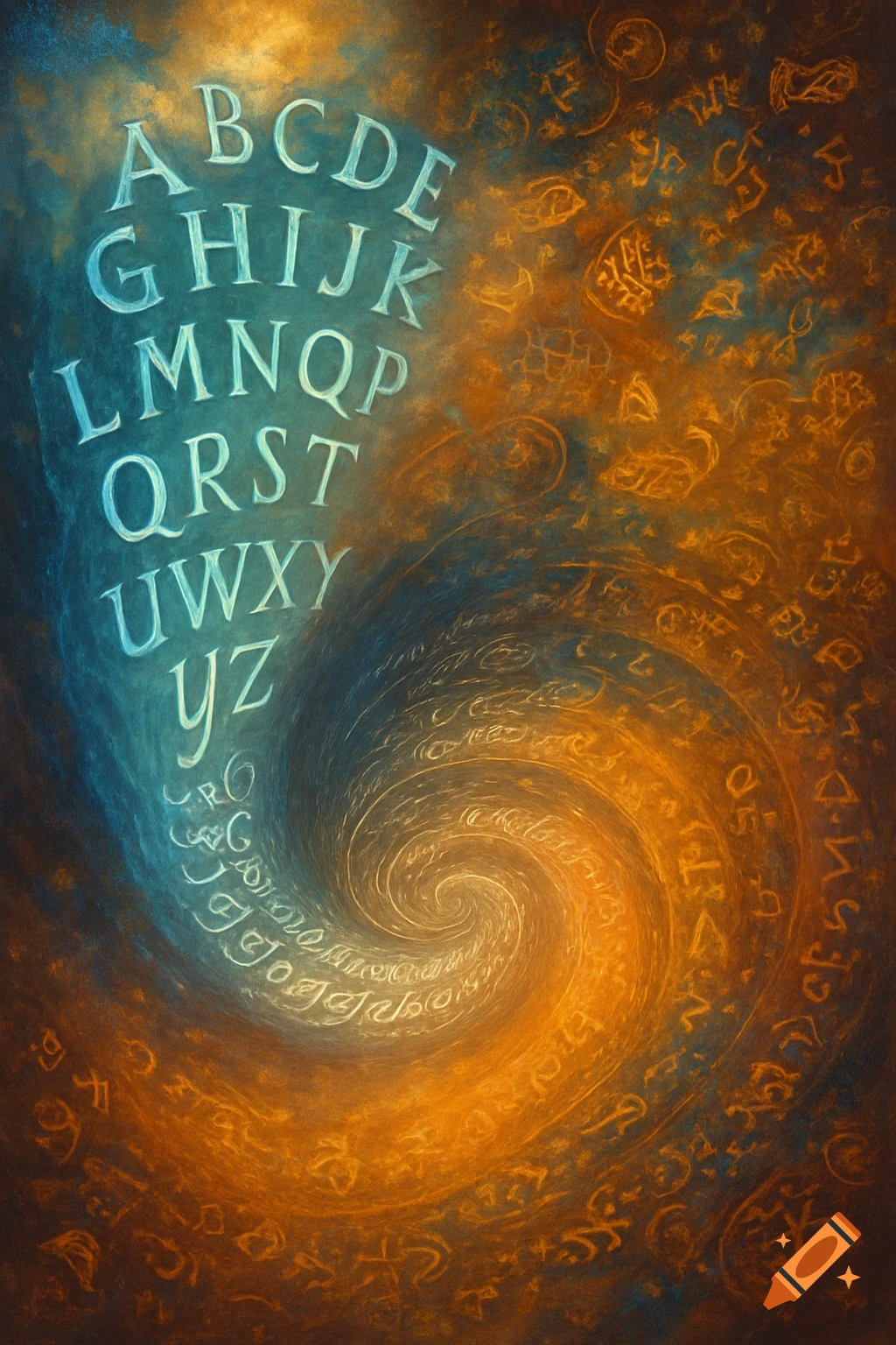 Decaying, cracked stone letters spelling 'JOY' stand in murky water ...