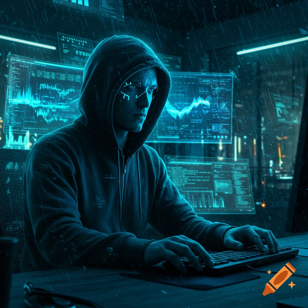 A cartoon green frog, Pepe, wears a black hoodie with circuit patterns ...