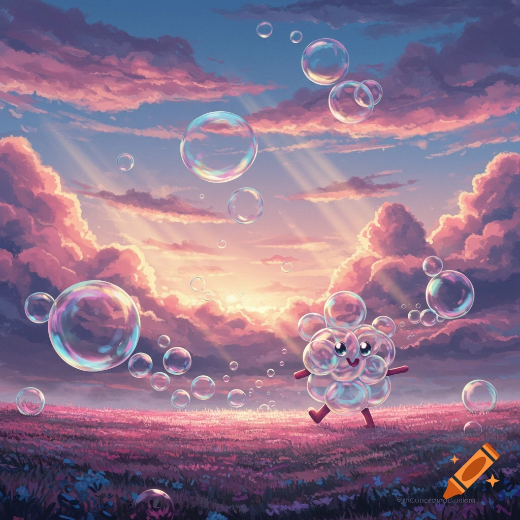 A vibrant cartoon house on a rainbow hill, surrounded by colorful ...