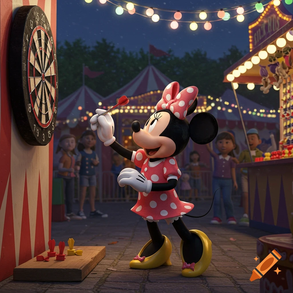 Minnie Mouse in a pink polka dot dress sweeping a cockroach on a ...