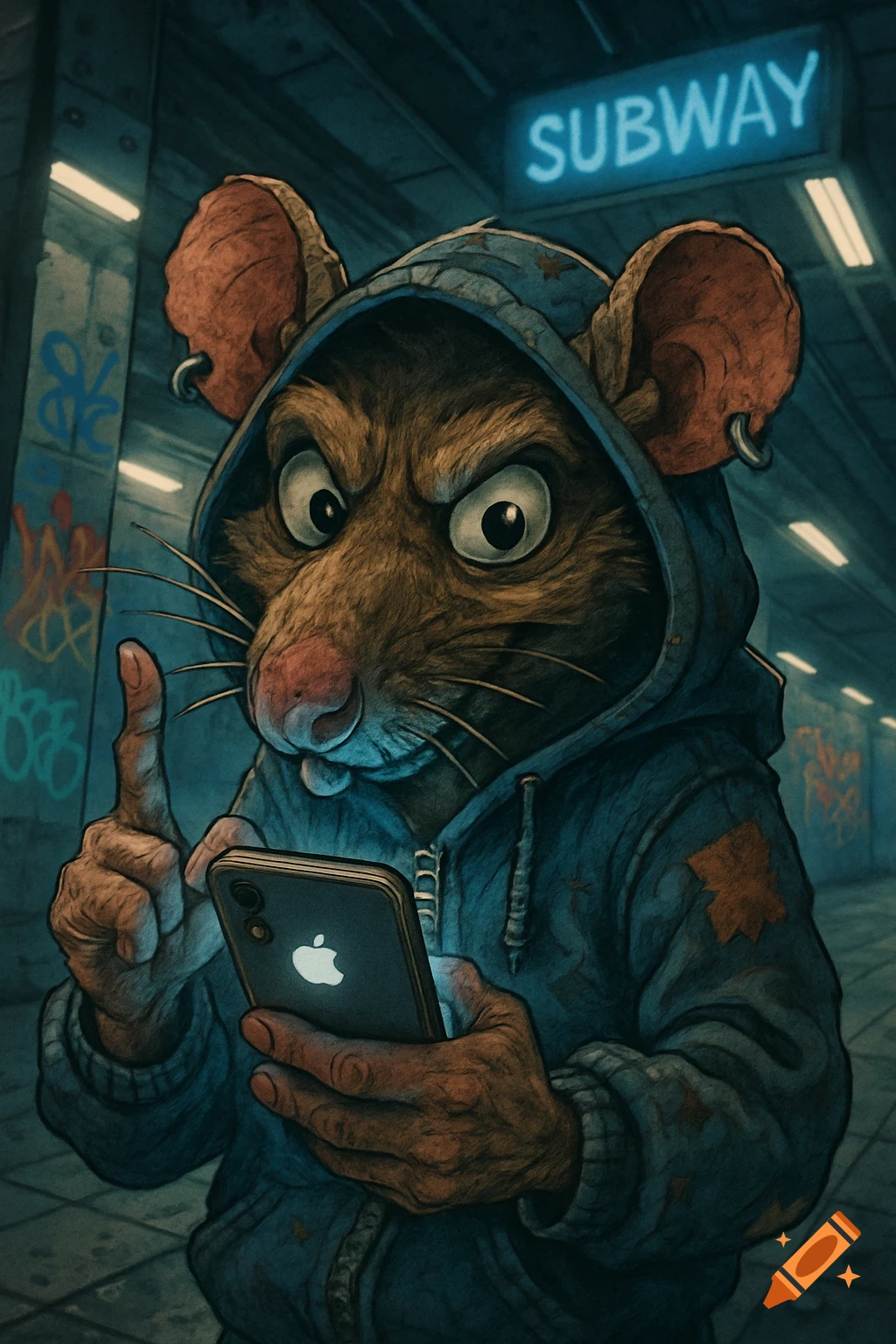 A badass cartoon squirrel in a leather jacket and cargo pants stands in ...