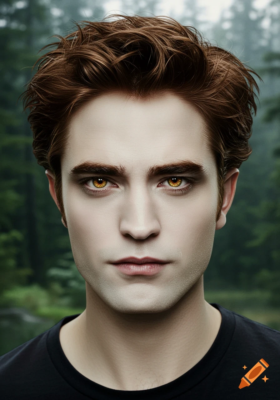 A portrait of a pale man with messy reddish-brown hair and dark eyes ...