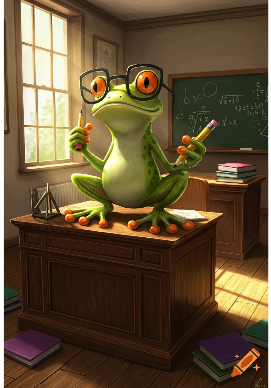 Cartoon bug with headphones at office desk, looking at screen with ...