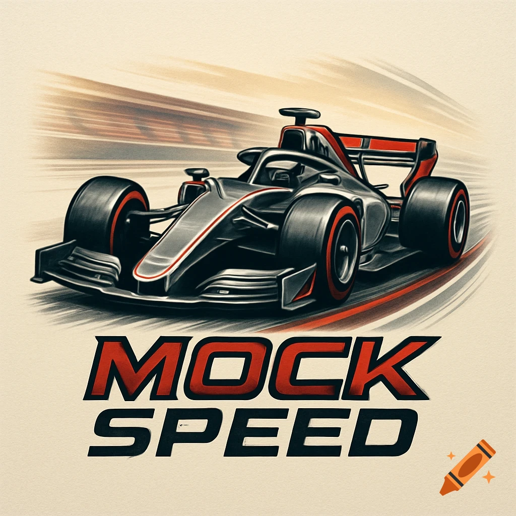 Stylized illustration of a grey and red Formula 1 race car with 'MOCK ...