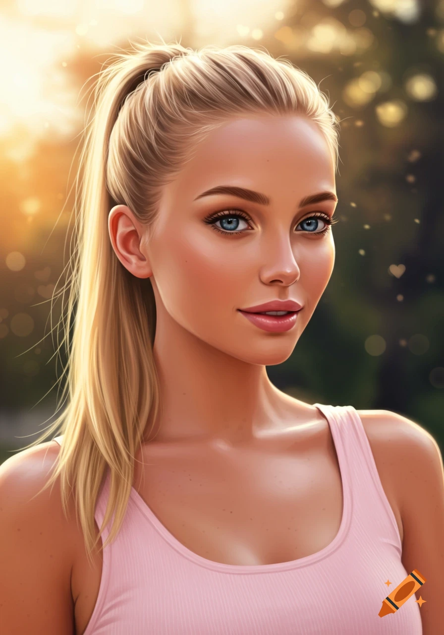 Young woman with blonde hair in a messy bun, wearing a beige hoodie ...