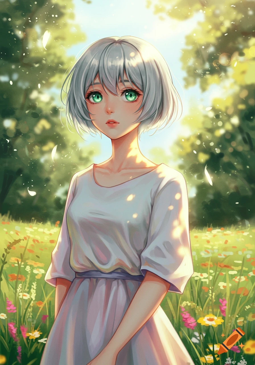 Anime illustration of Eri with spiral eyes and a smile, wrapped in a ...