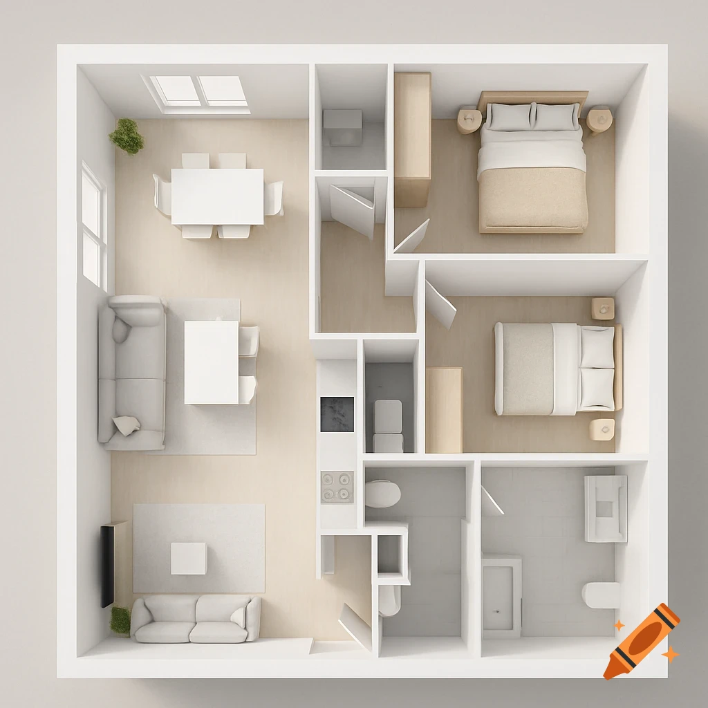 Top-down floor plan of an upper-level townhome with labeled bedrooms ...