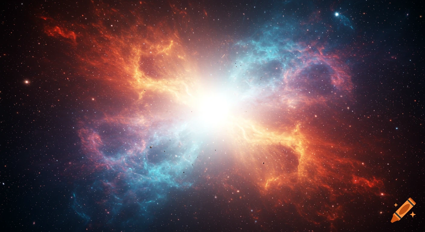 A vibrant cosmic explosion in deep space with glowing plasma and debris ...