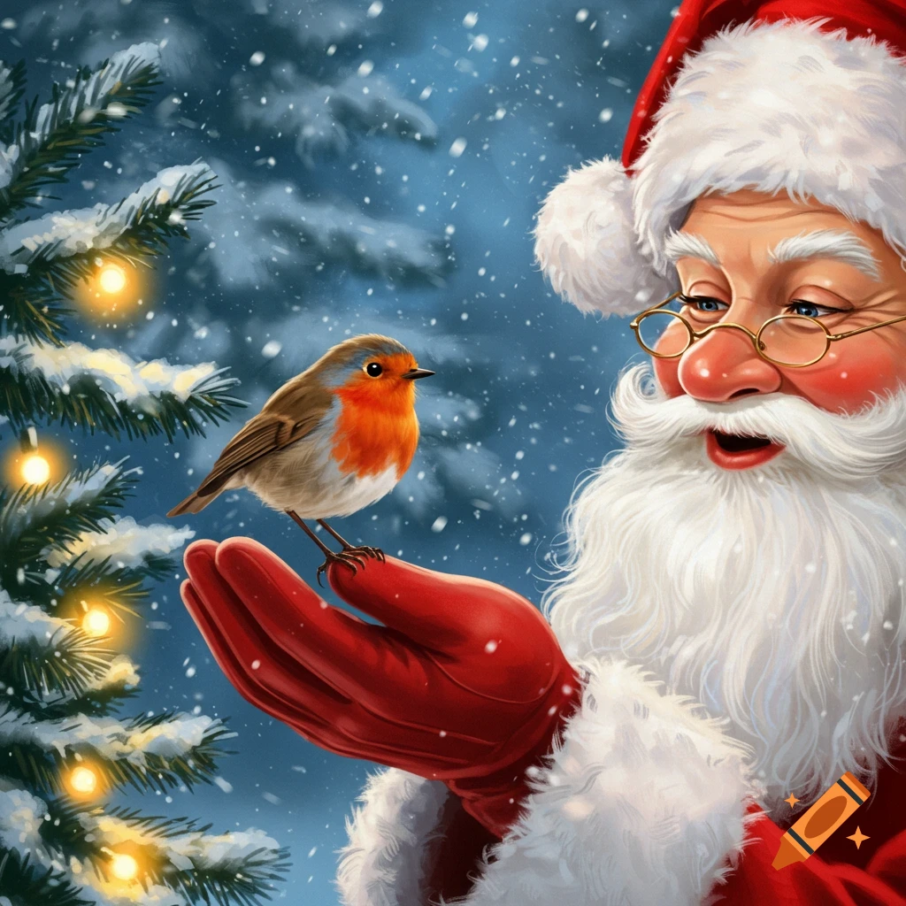 An anthropomorphic rabbit and Santa Claus play chess outdoors in a ...