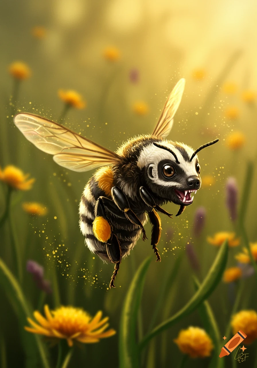 A cheerful cartoon bee wearing a green army uniform and beret, standing ...