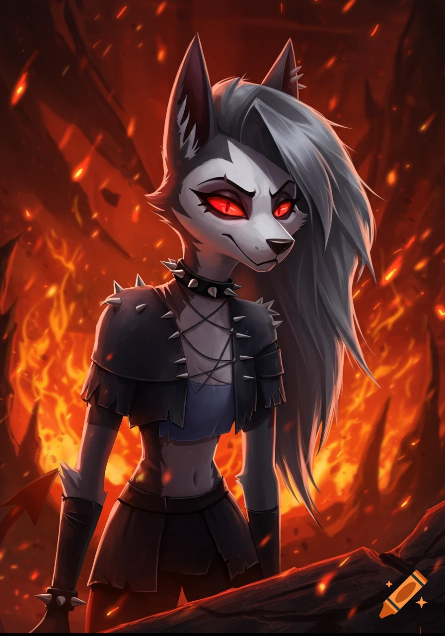 Cartoon character Loona with sharp teeth and glowing eyes, hand ...