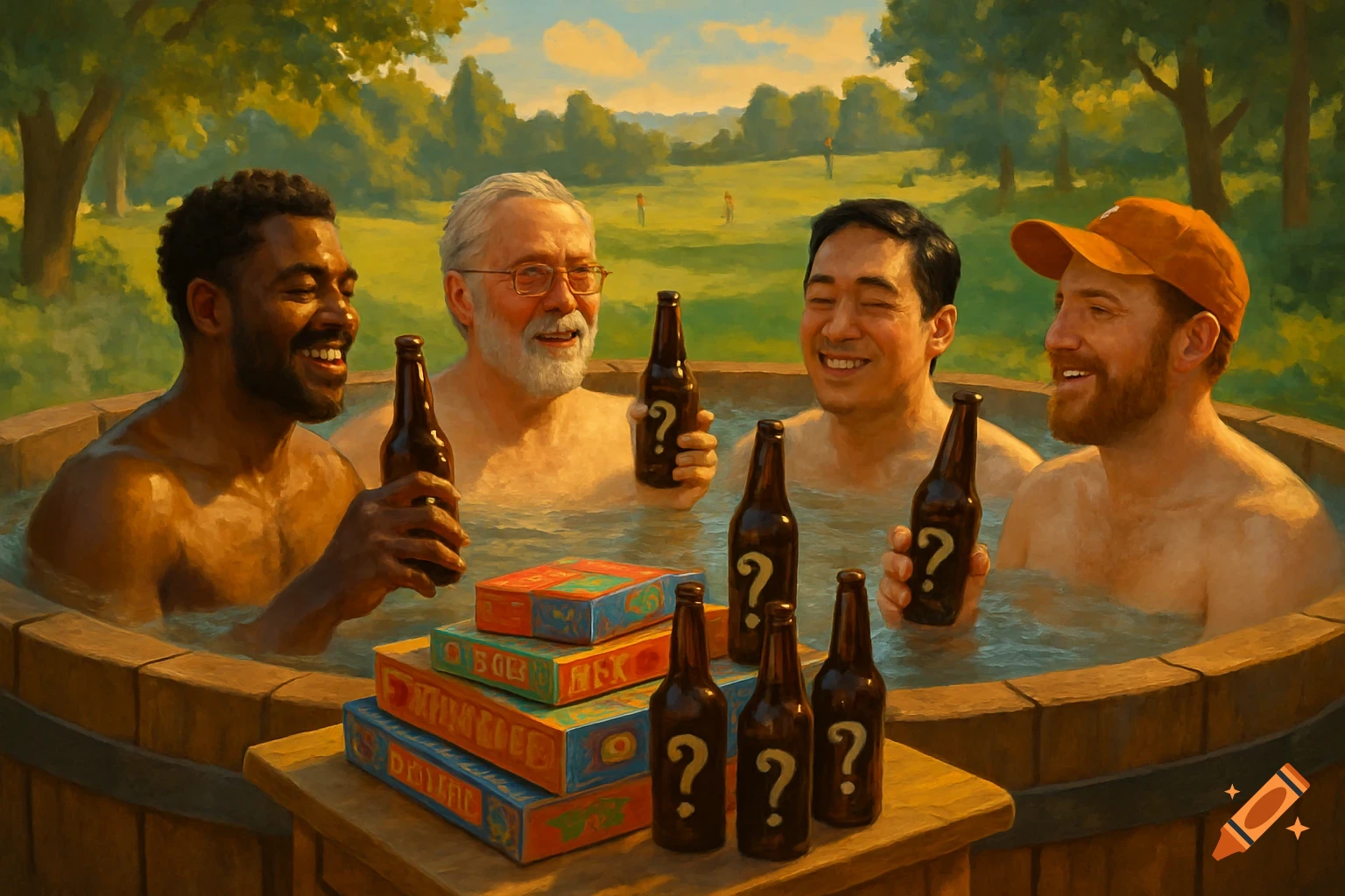 People joyfully playing table tennis outdoors at night, illuminated by ...