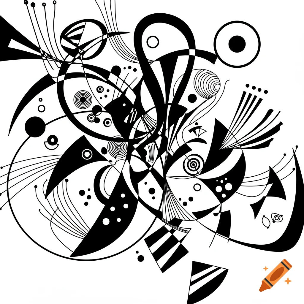 Abstract expressionist line drawing of a laughing face with geometric ...