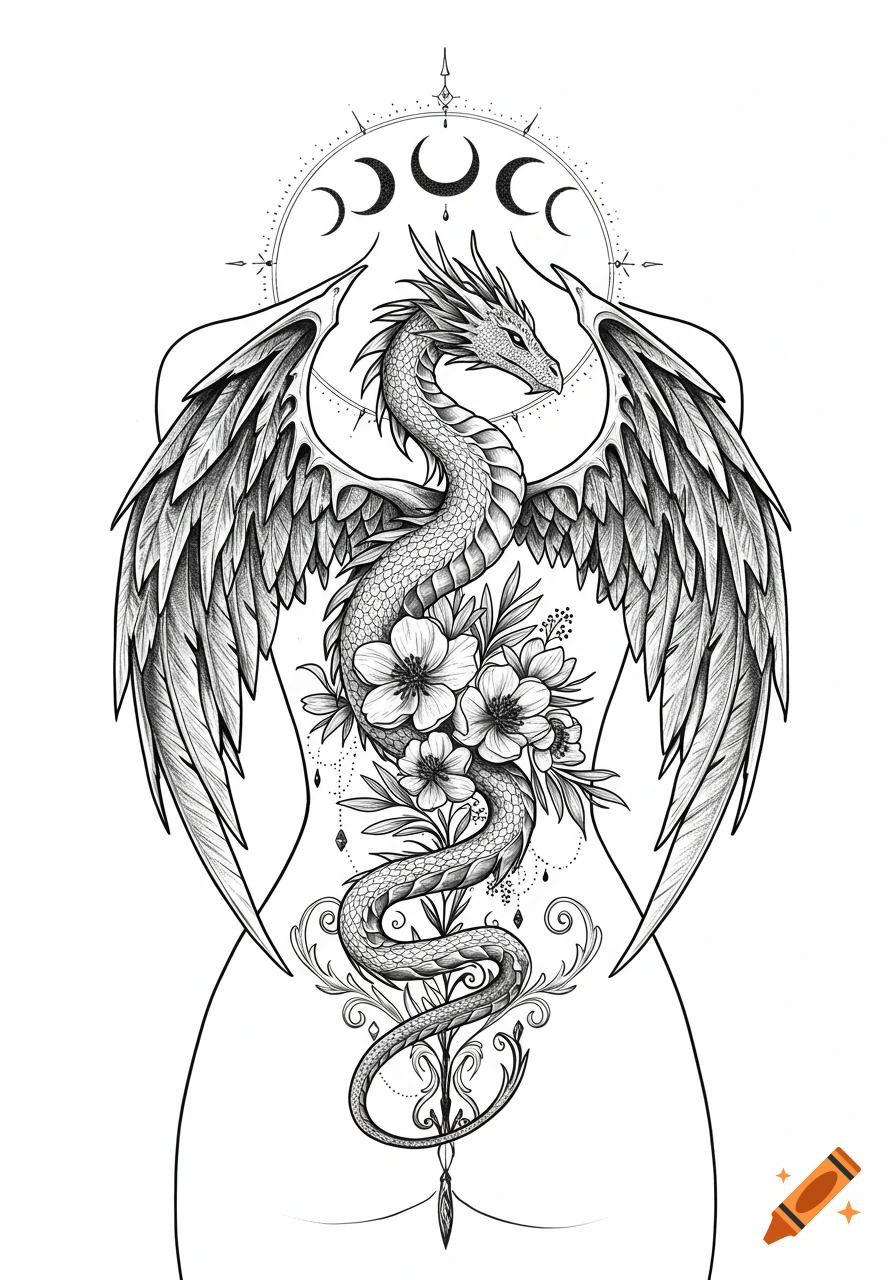 Watercolor line art tattoo design with a dreamcatcher, treble clef, and ...