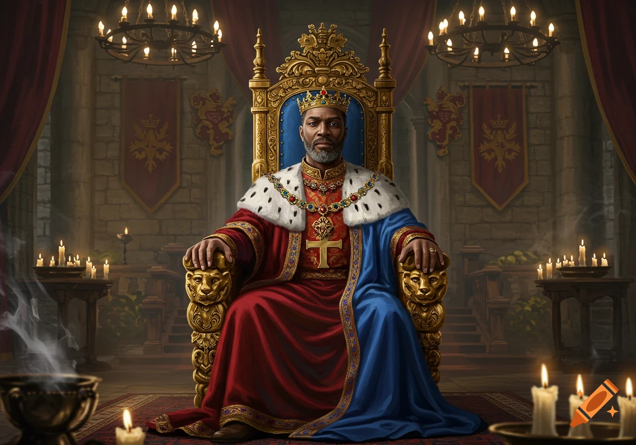 A young soldier in a blue and gold uniform holds a sword and wilted ...