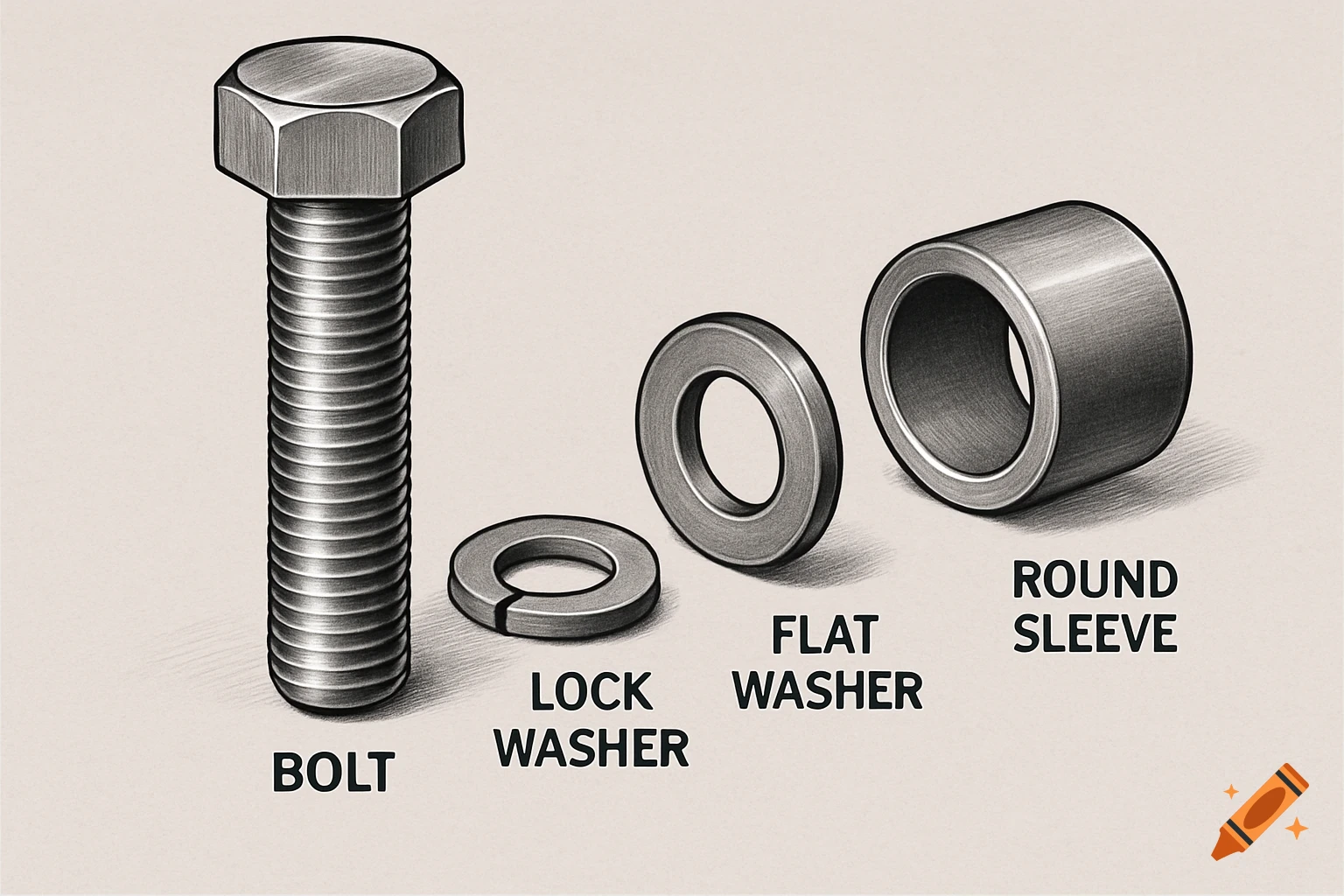 Close-up diagram of a gold bolt connection on a gray fitness machine ...