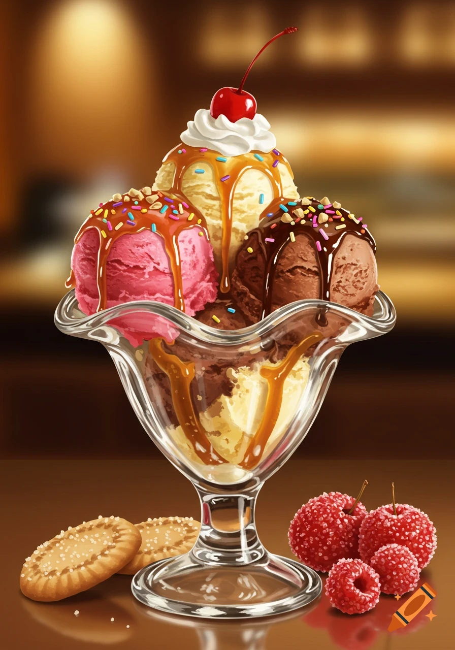 A soft-serve ice cream cone with pink and white swirls, melting ...