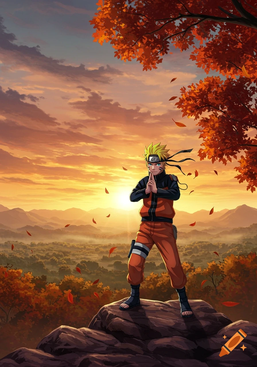 Naruto in a black and orange streetwear outfit stands in an urban alley ...