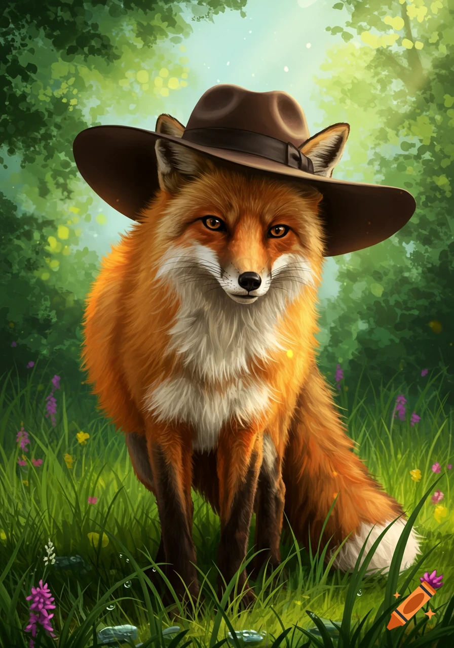 Photorealistic red fox wearing a gold Olympic medal with a colorful ...