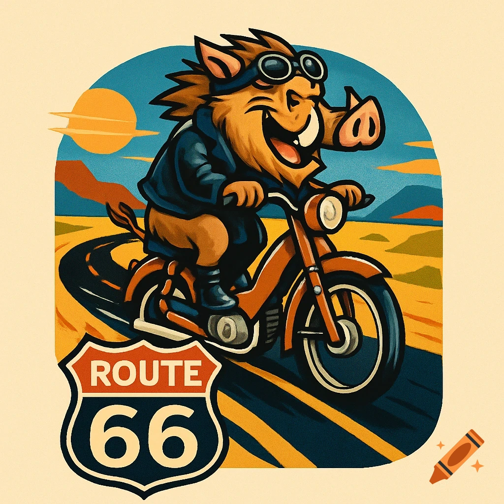 A skinny, cartoon cat wearing a cap and trainers rides a motocross bike ...