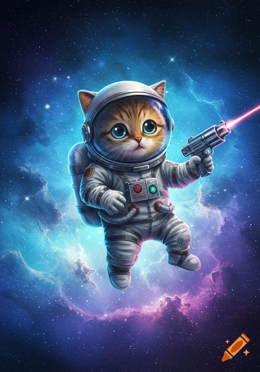 A cute gray floofy cat wearing a blue Star Trek uniform in an anime ...