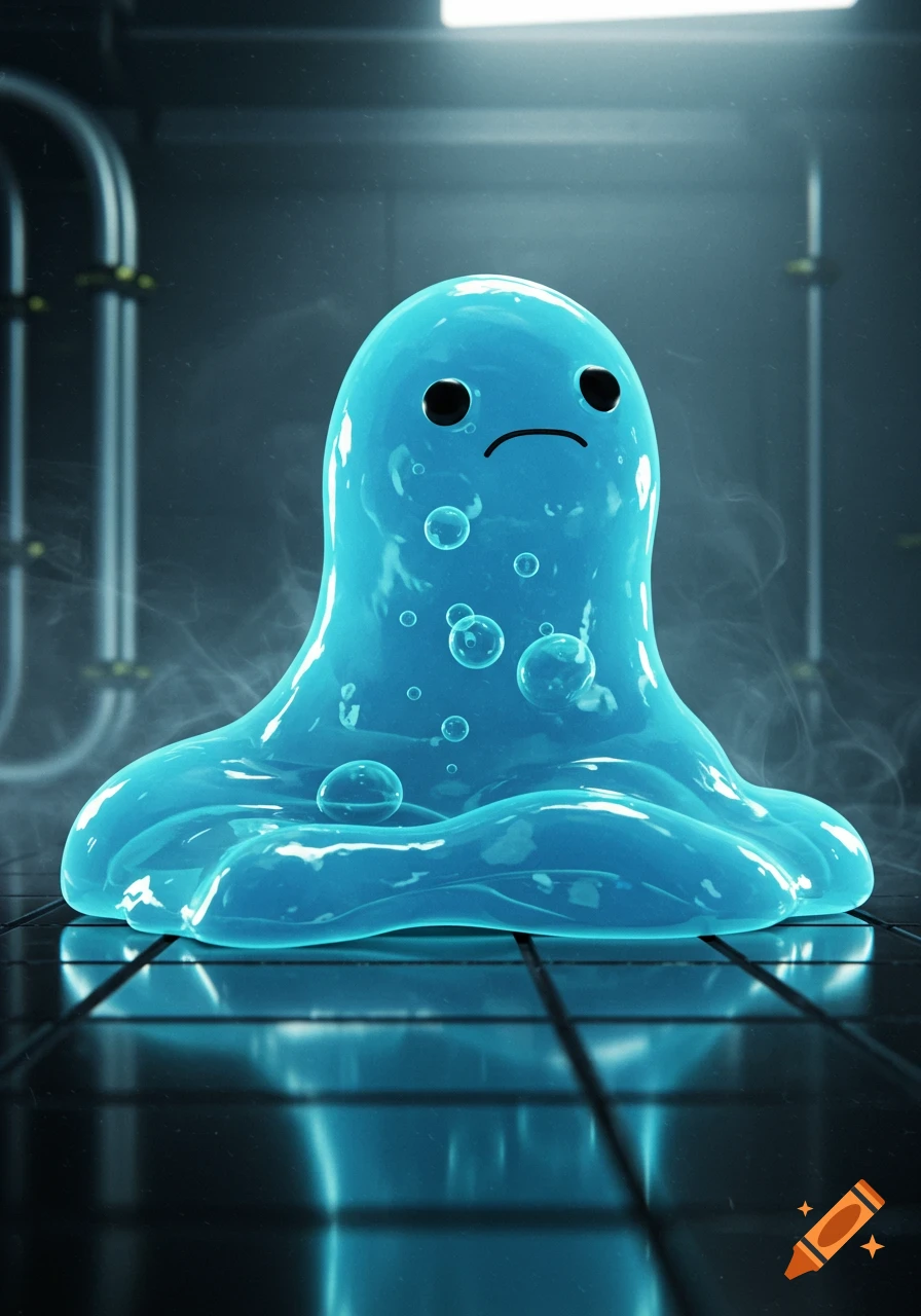 A cute, spherical cartoon character with a white top, red bottom, and ...