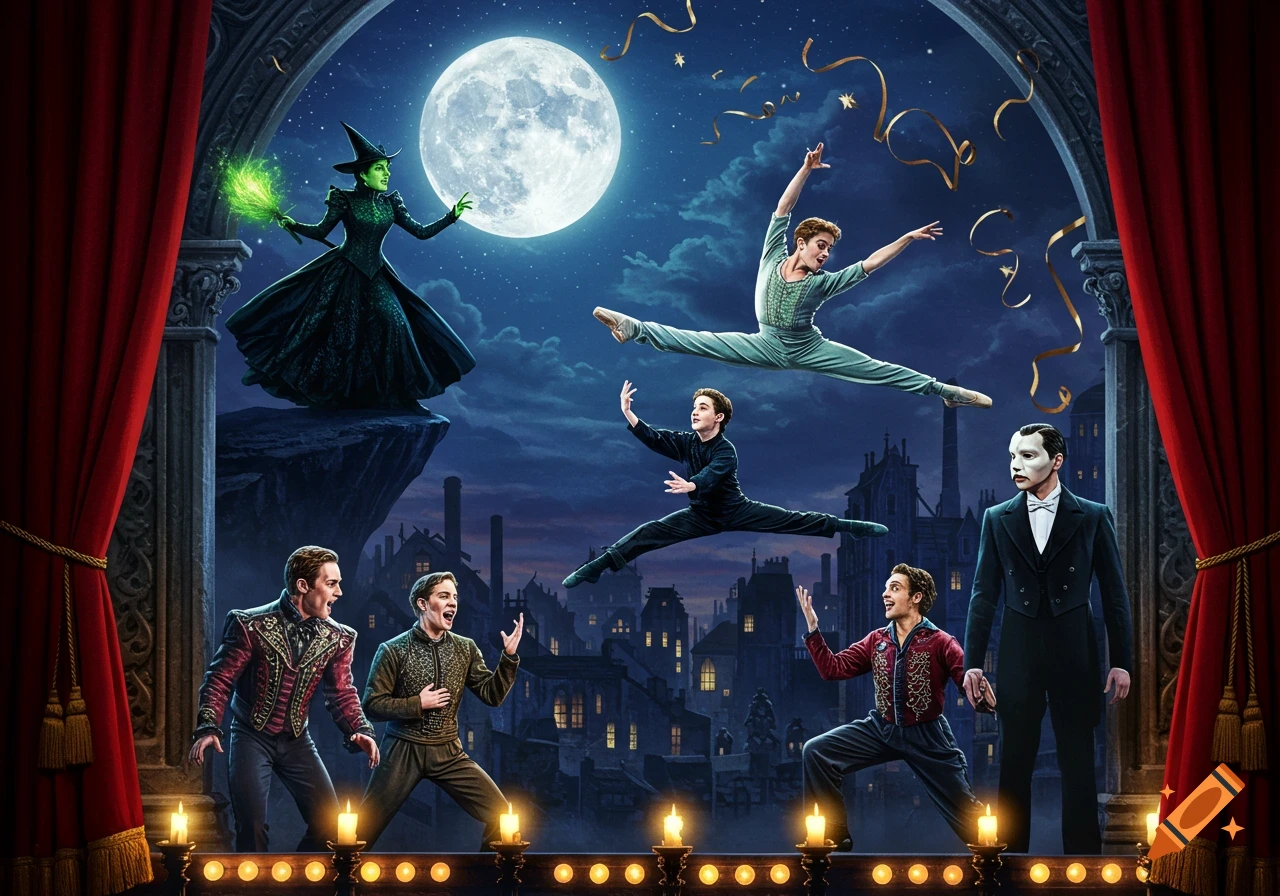 A Back to the Future musical gift card featuring Marty McFly and the DeLorean against a sunset ...