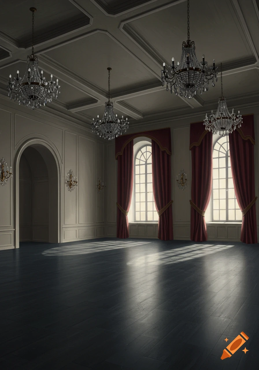 An empty gothic mansion room in cartoon style, with patterned ...