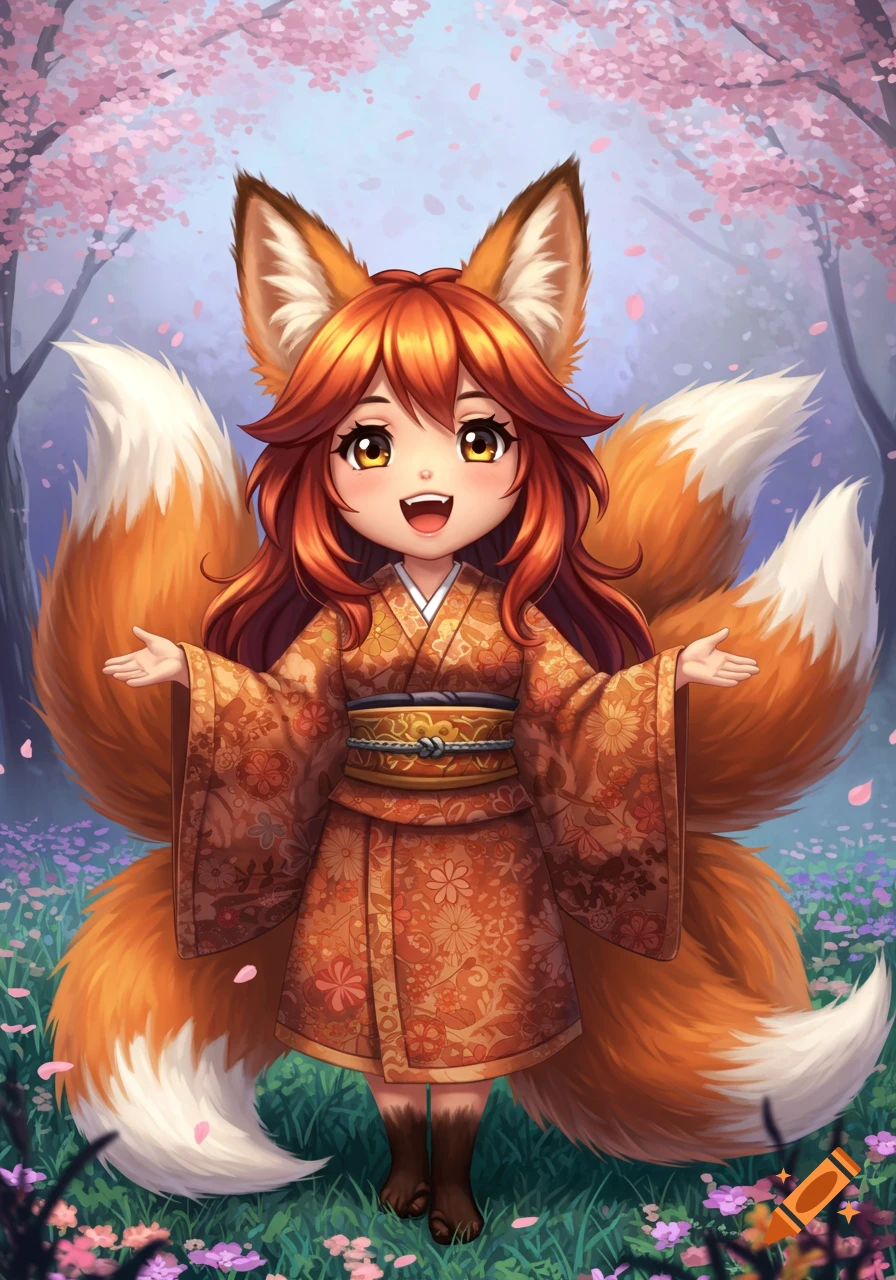 Anime fox girl with head in bubble on Craiyon