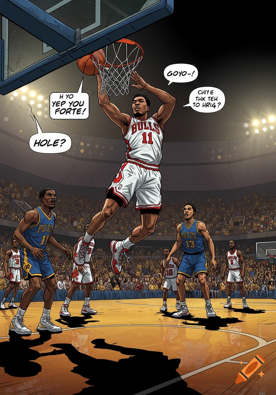 Young boy with Down Syndrome dunks a basketball during a game. on Craiyon