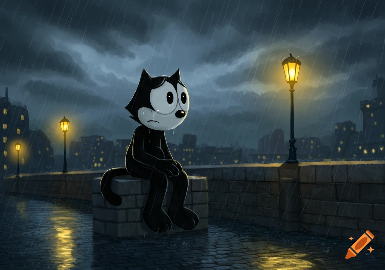 Felix the Cat comforts Casper the Friendly Ghost as they hug and cry on ...