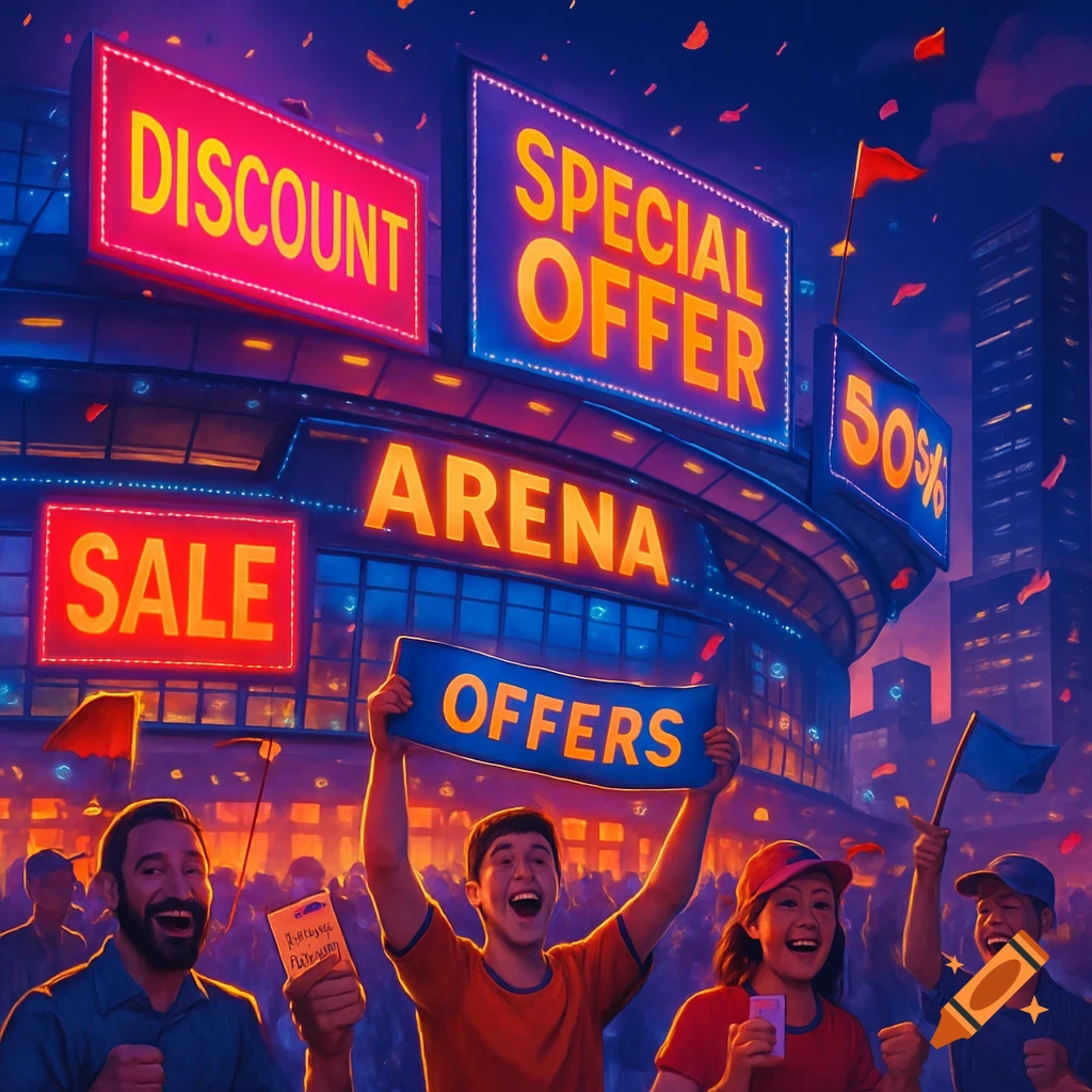 A trade show booth displaying various promotional signs, including ...